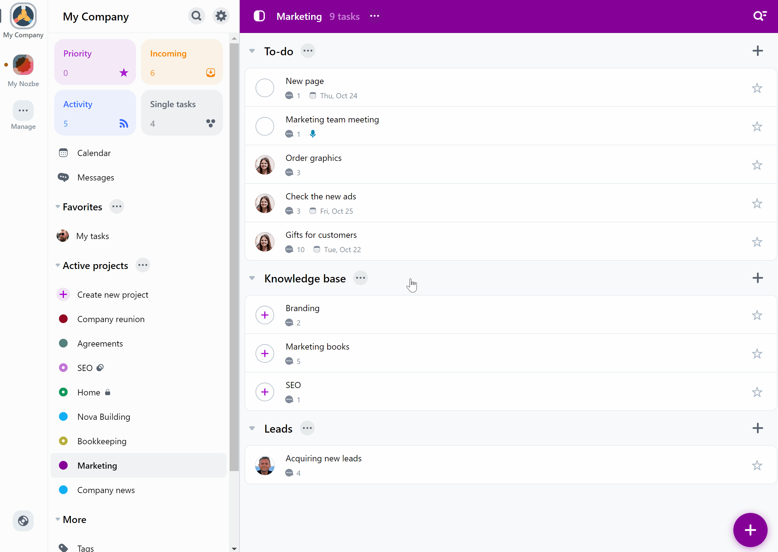 Filtering And Sorting In Nozbe